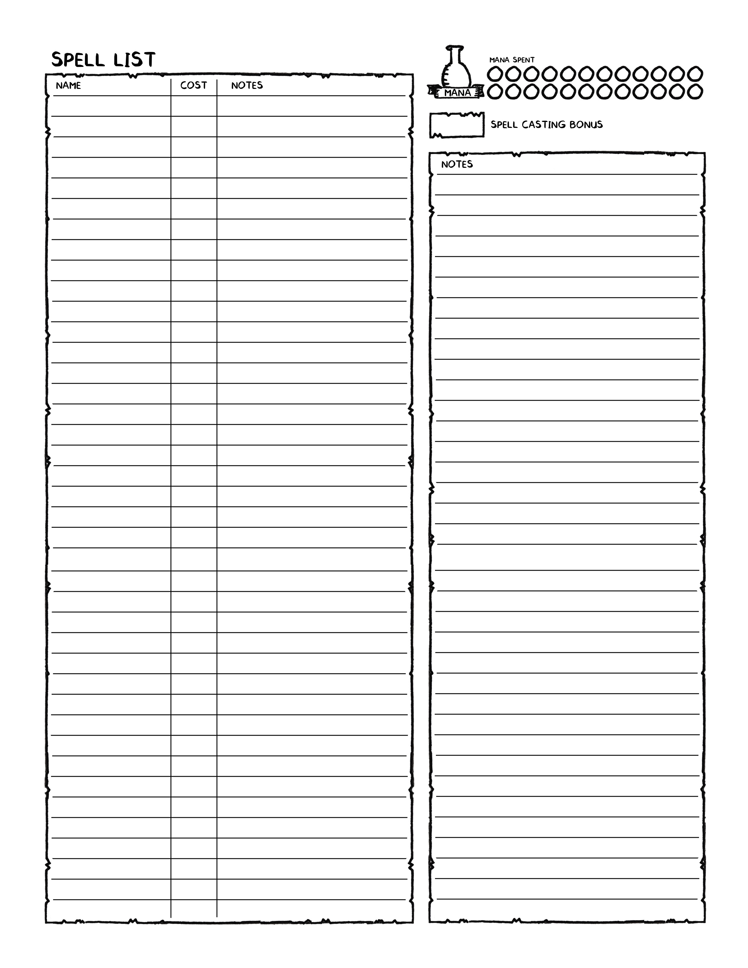New Spell Sheets – Cresthaven RPG